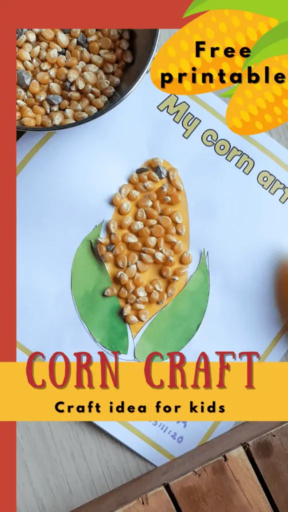 Easy Corn craft for kids - Free printable Thanksgiving activity
