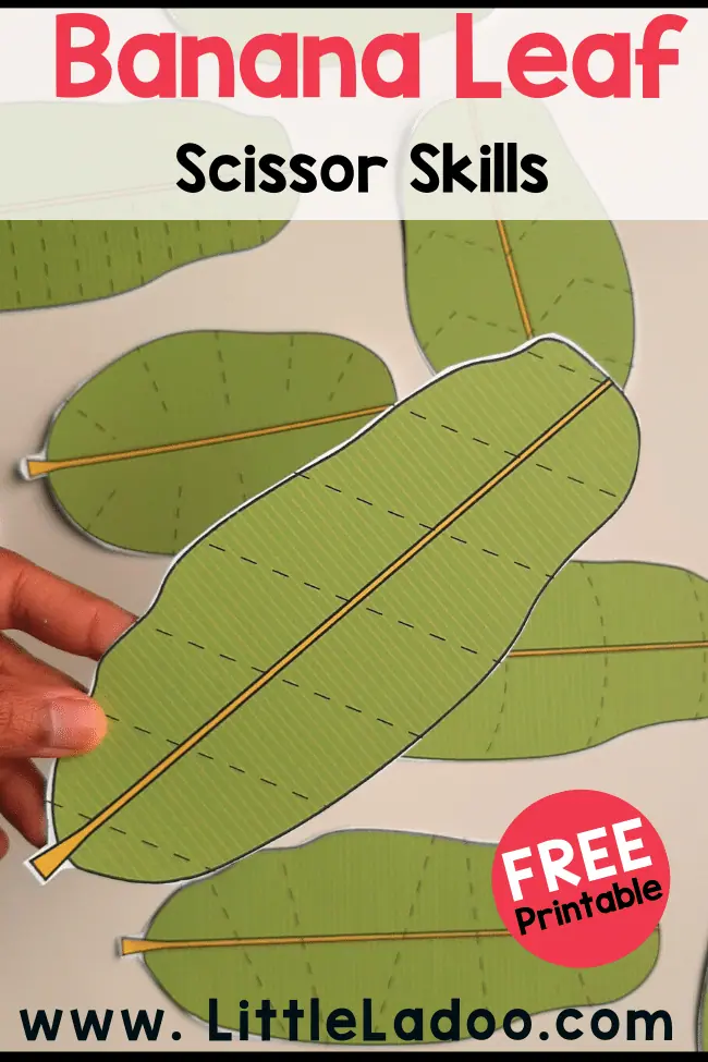 Banana leaf scissor skills - Free printable activity (10 cards)