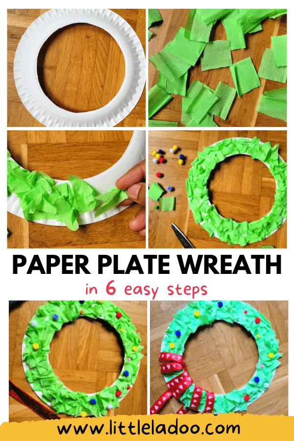 Paper Plate Christmas Wreath craft - Little Ladoo