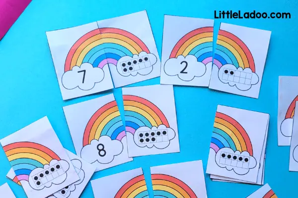 Rainbow Ten Frame Matching Printable - Little Ladoo