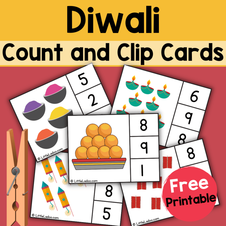 Diwali Count and Clip Cards Printable {15 Free Cards}