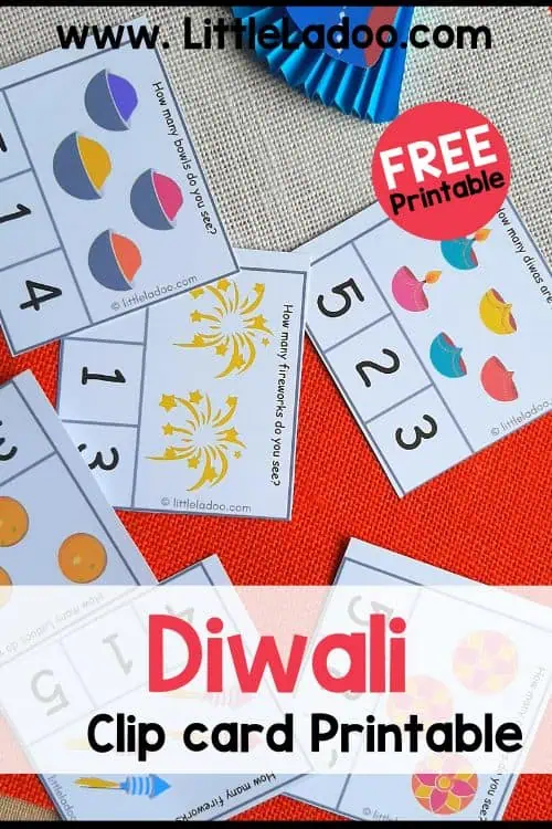 Diwali Count and Clip Cards Printable {15 Free Cards}