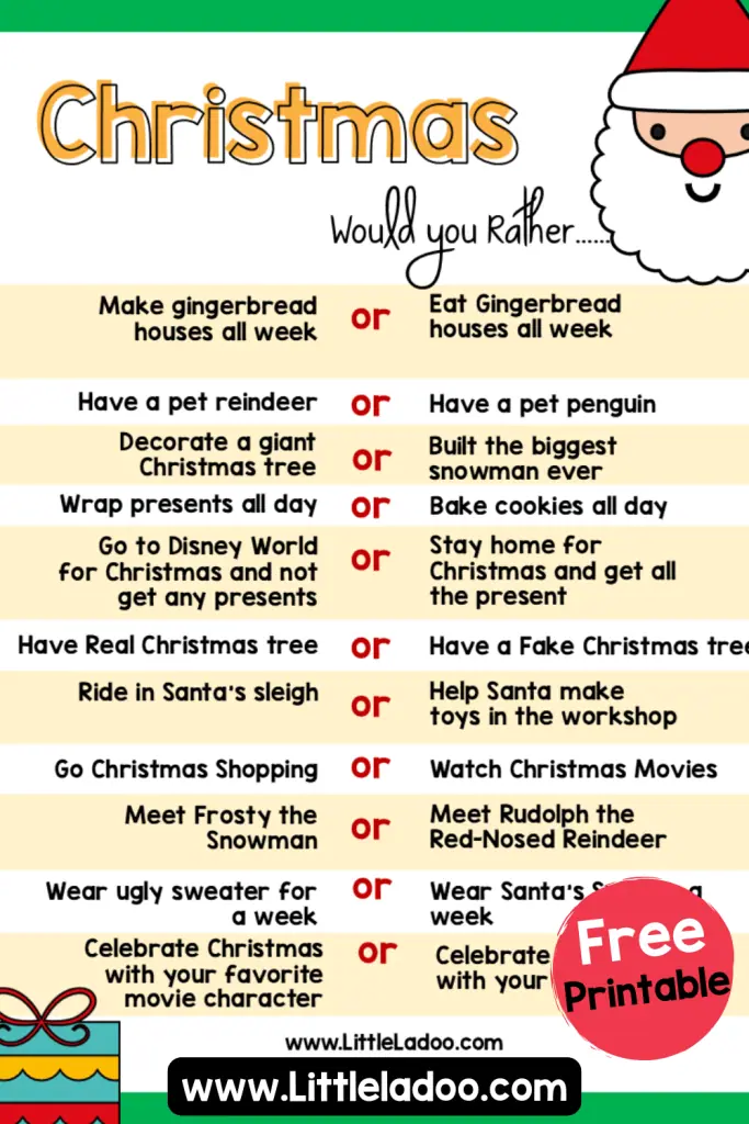 Would You Rather Christmas Printable 100 Christmas Would You Rather