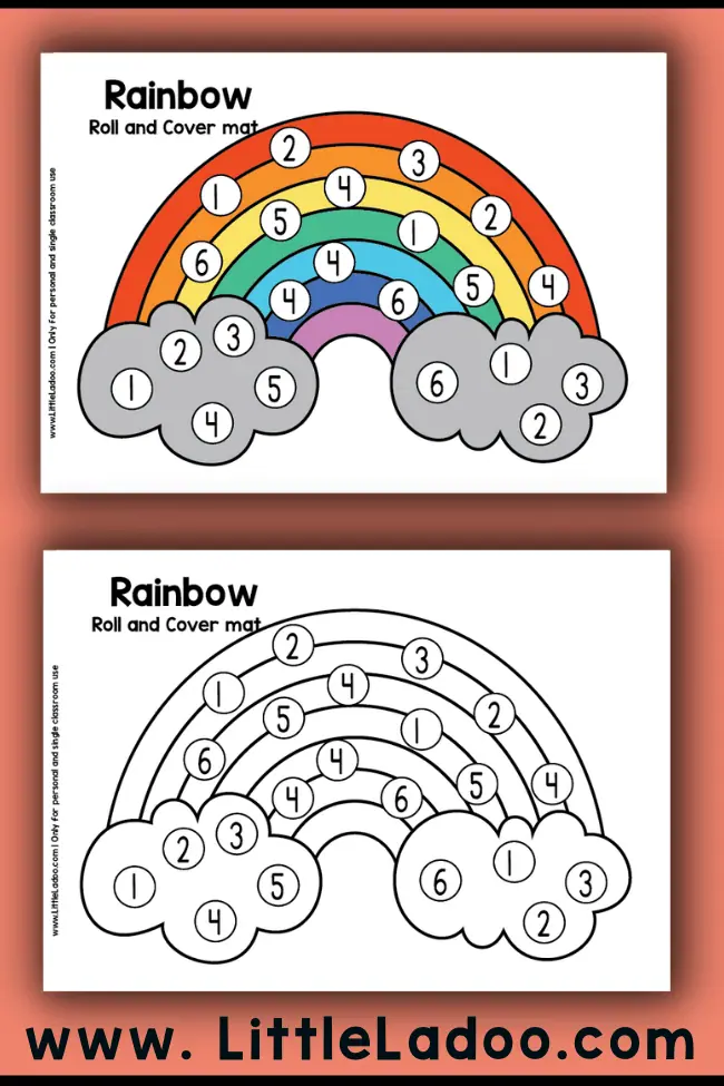 Rainbow Roll and Cover Math Game {Free Printable}