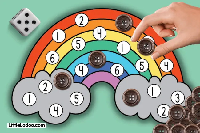 Rainbow Roll and Cover Math Game {Free Printable}