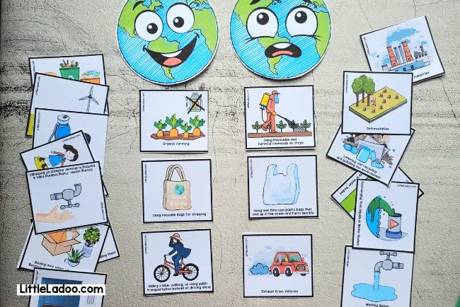 Happy Earth vs Sad Earth Sorting Cards {20 Cards}
