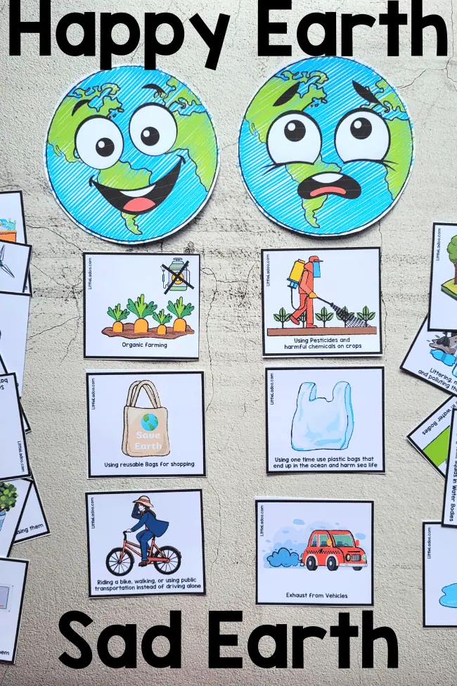 Happy Earth vs Sad Earth Sorting Cards {20 Cards}
