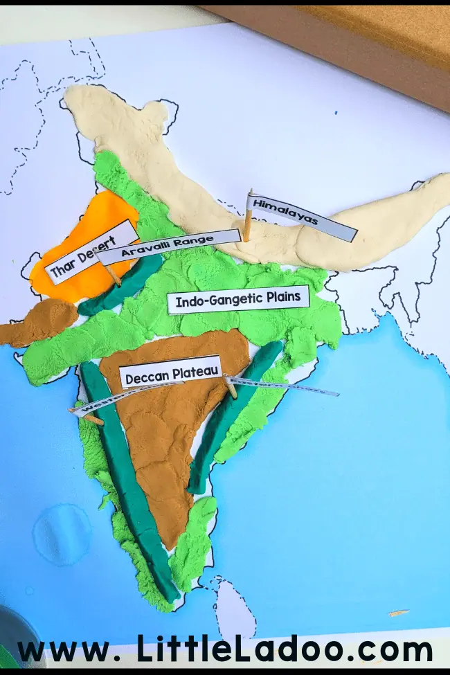 Physical Map of India with Playdough - {FREE India Map}