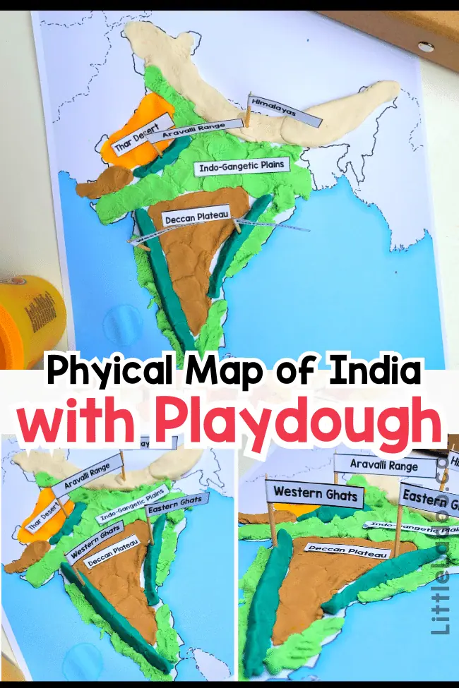 Physical Map of India with Playdough - {FREE India Map}