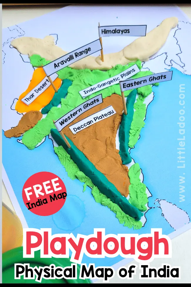 Physical Map of India with Playdough - {FREE India Map}