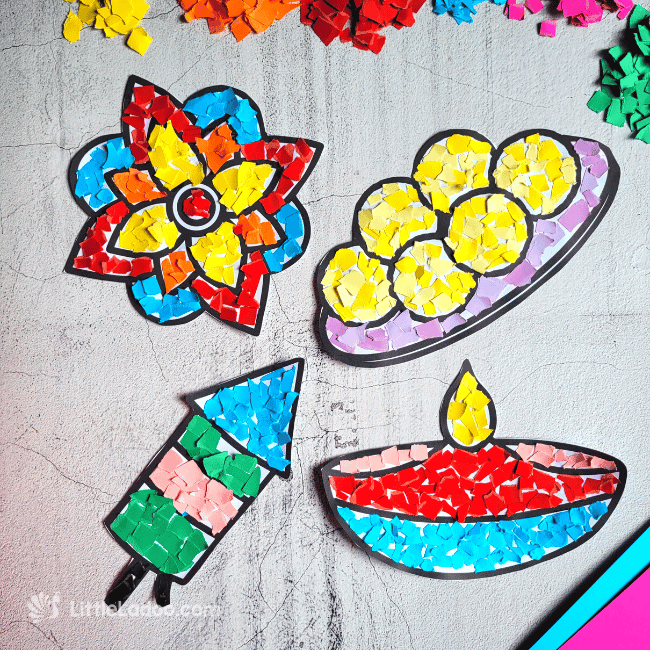 Diwali Torn Paper Crafts for Kids {Free Templates}