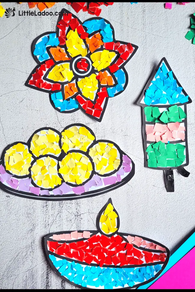 Diwali Torn Paper Crafts for Kids {Free Templates}