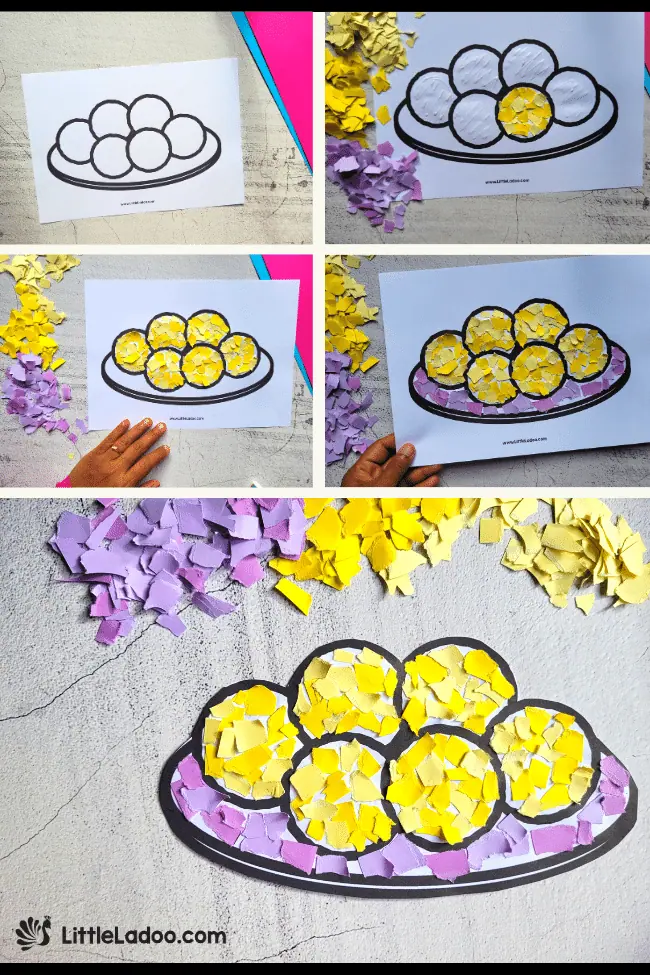 Torn Paper Ladoo Craft Free Template