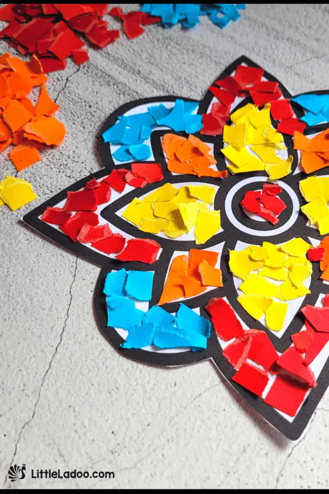 Torn Paper Rangoli Craft {Free Template}