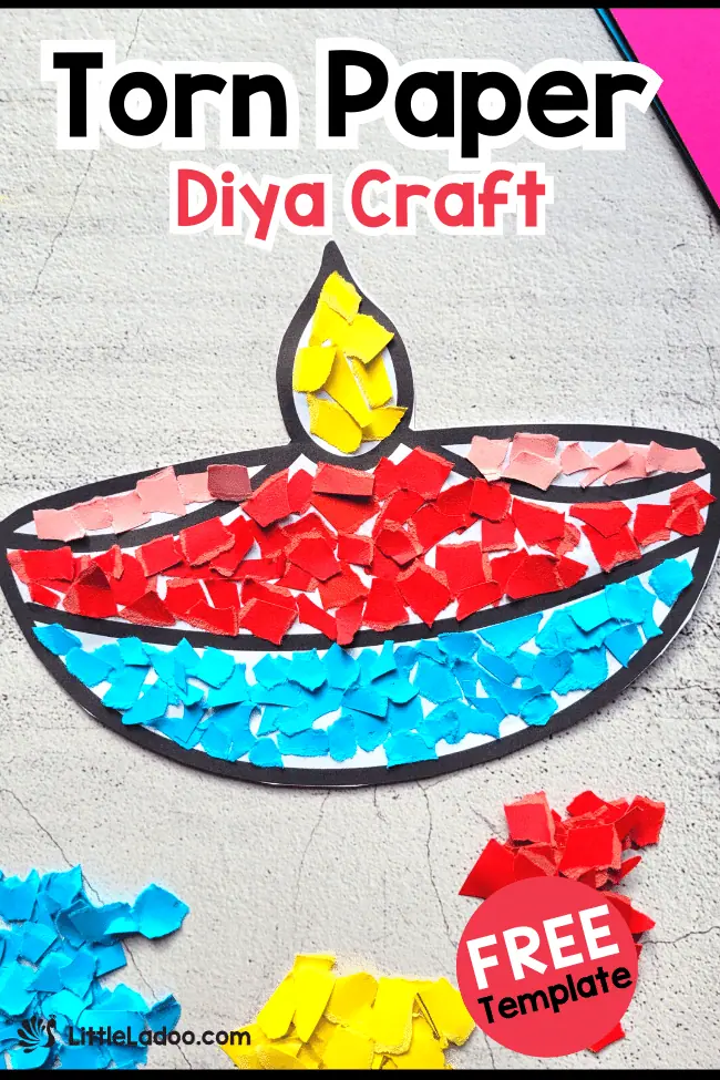 Torn Paper Diya Craft {Free Template}