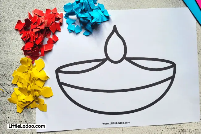 Torn Paper Diya Craft {Free Template}