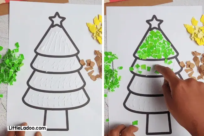 Torn Paper Christmas Tree Craft {Free Template}