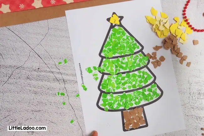 Torn Paper Christmas Tree Craft {Free Template}
