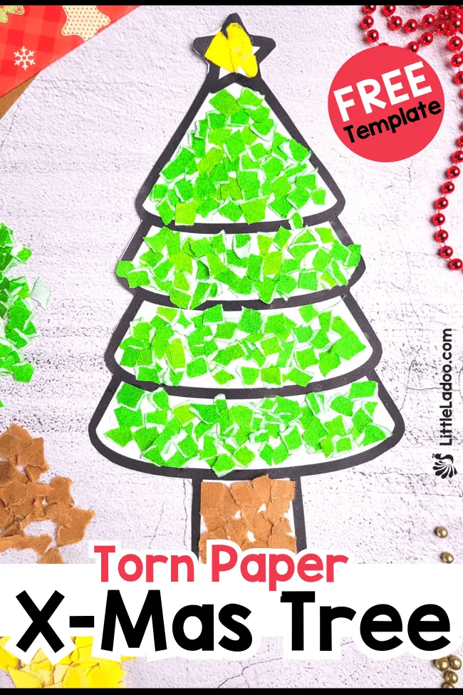 Torn Paper Christmas Tree Craft {Free Template}