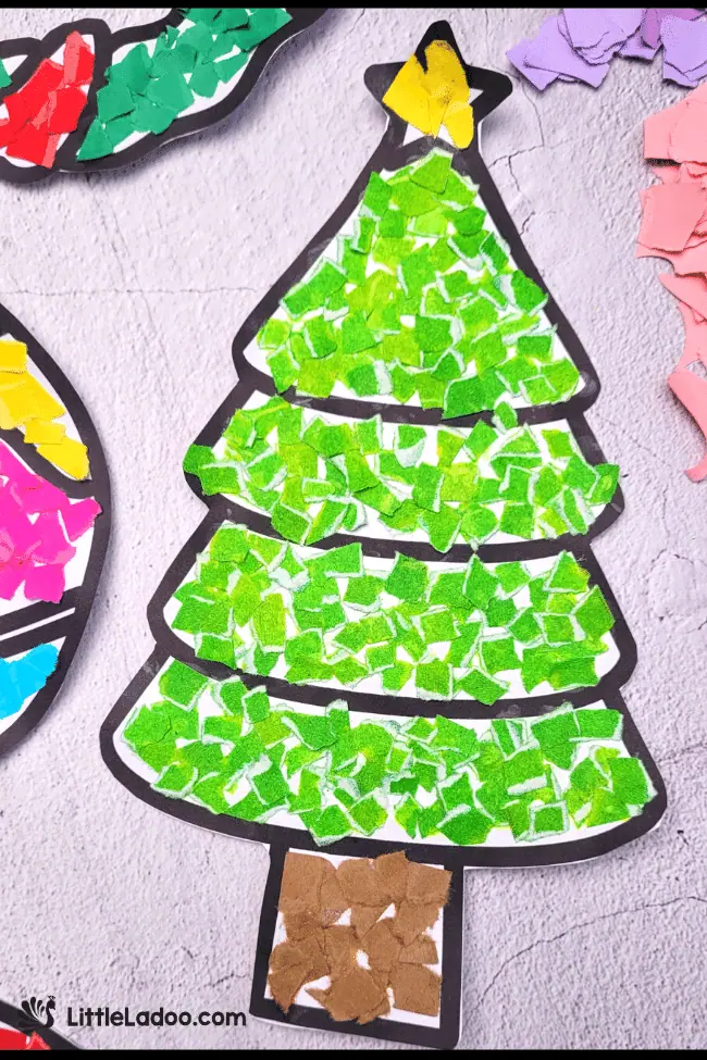 Torn Paper Christmas Tree Craft {Free Template}