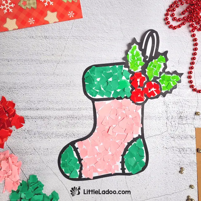 Torn Paper Stocking Craft {Free Template}