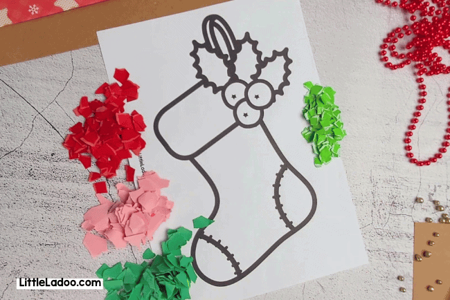Torn Paper Stocking Craft {Free Template}
