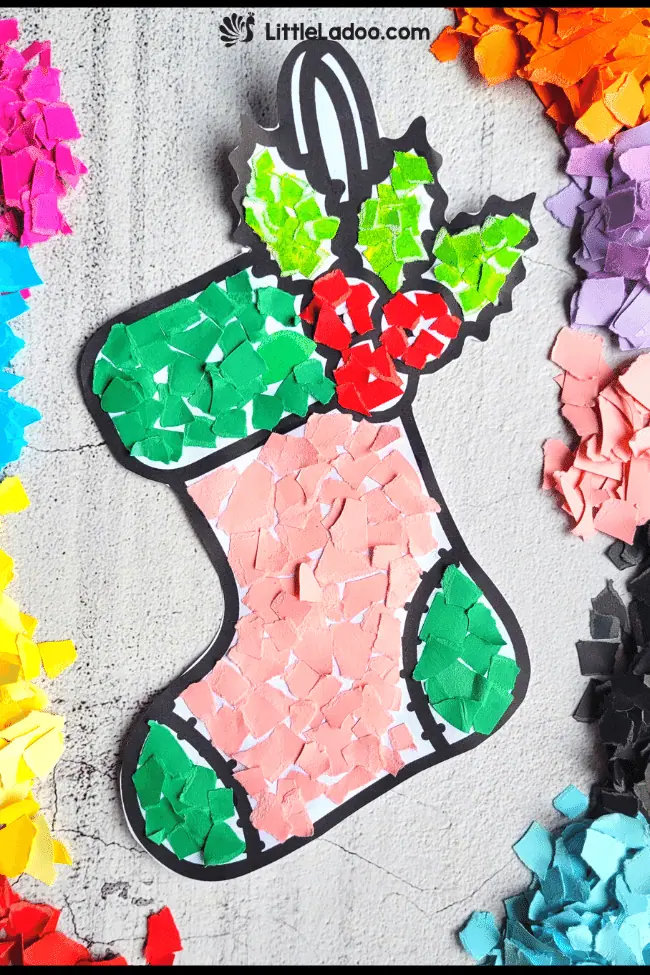Torn Paper Stocking Craft {Free Template}