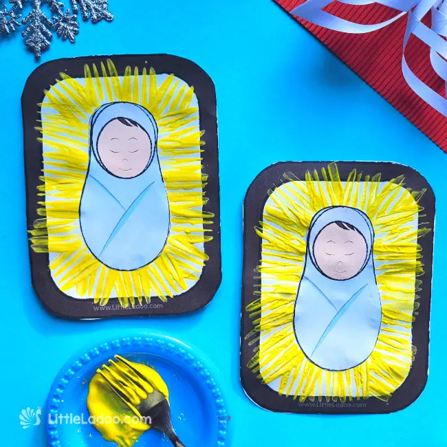 Fork-Painted Baby Jesus Craft {Free Template}