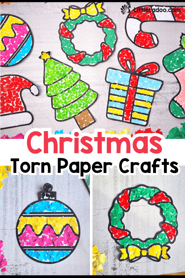 Christmas Torn Paper Crafts for kids {Free Printable}