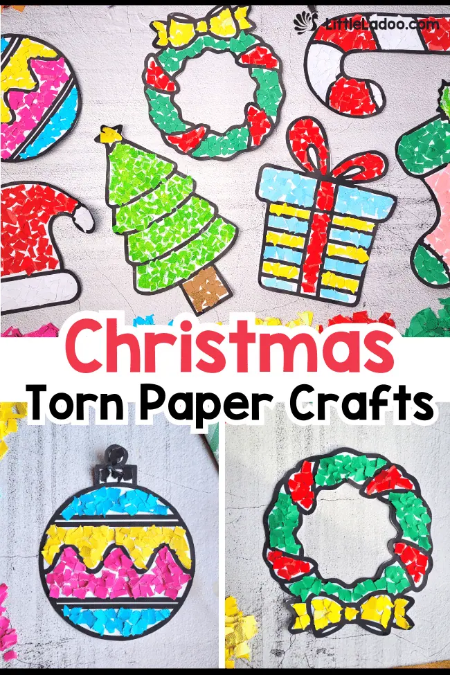 Christmas Torn Paper Crafts for kids {Free Printable}