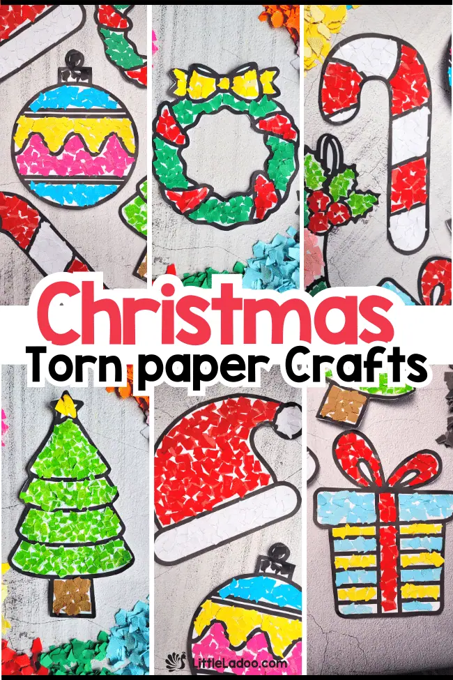 Christmas Torn Paper Crafts for kids {Free Printable}