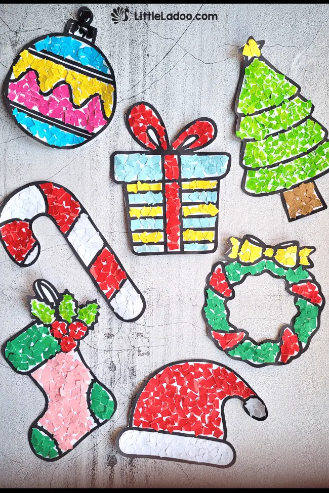 Christmas Torn Paper Crafts for kids {Free Printable}