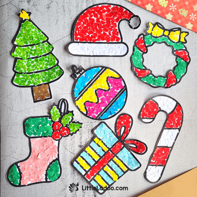 Christmas Torn Paper Crafts for kids {Free Printable}