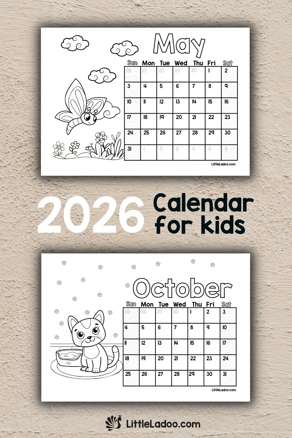 2026 Printable Colouring Calendar Free Printable