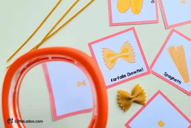 Pasta Magnifying Glass Matching Cards {Free Printable}