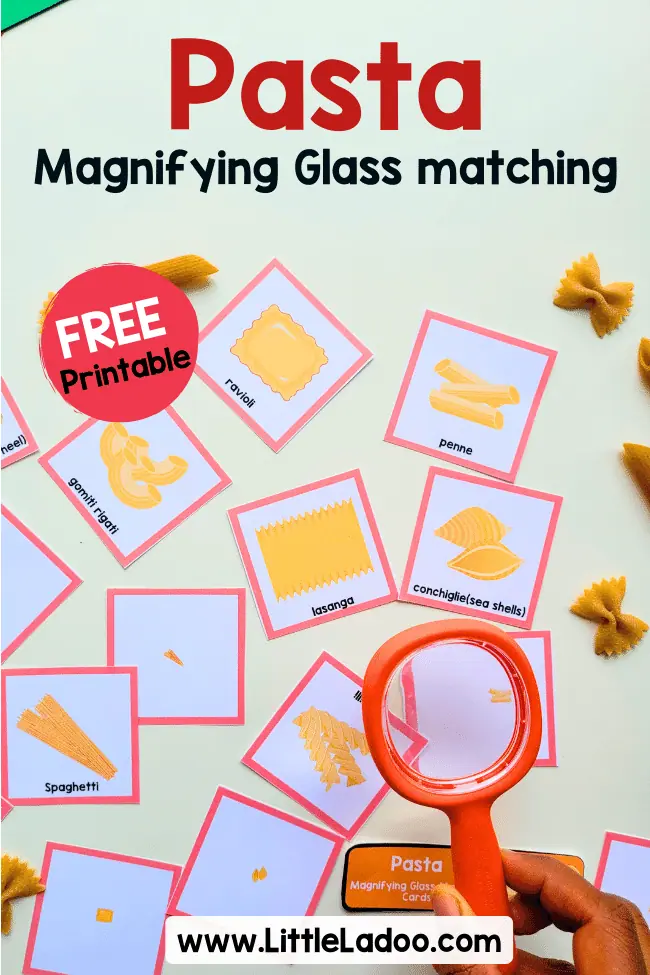 Pasta Magnifying Glass Matching Cards {Free Printable}