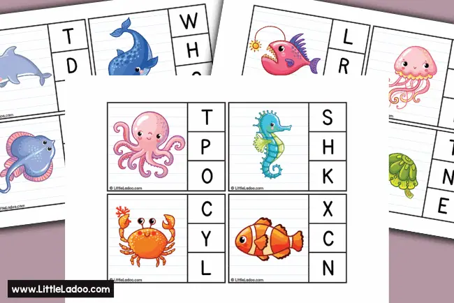 Ocean Beginning Letter Sound Clip Cards {Free Printable}