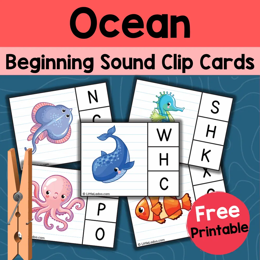 Ocean Beginning Letter Sound Clip Cards {Free Printable}