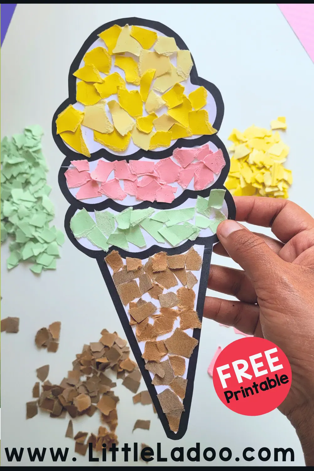Torn Paper Ice Cream Craft {Free Template}
