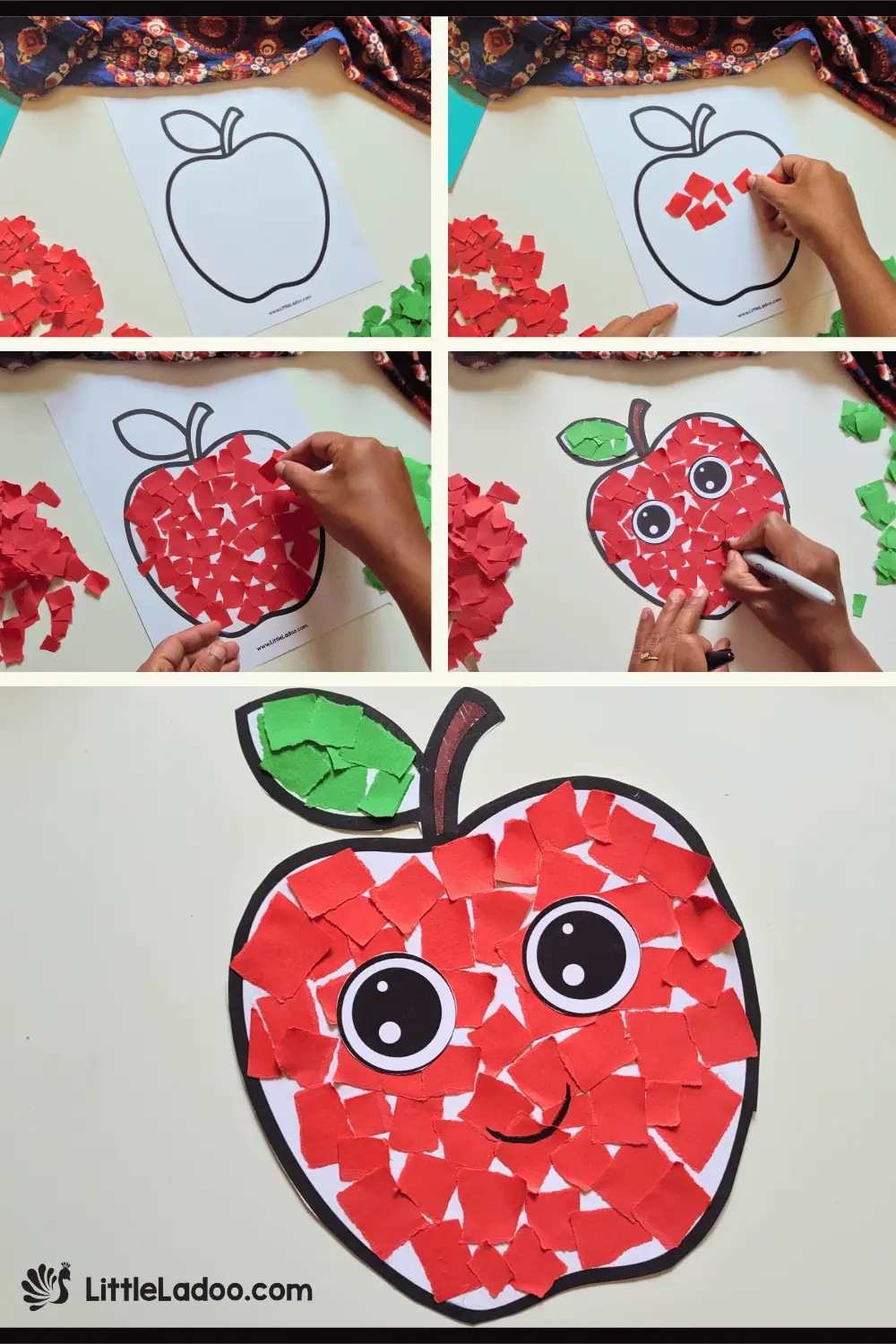 Torn Paper Apple Craft {Free template}