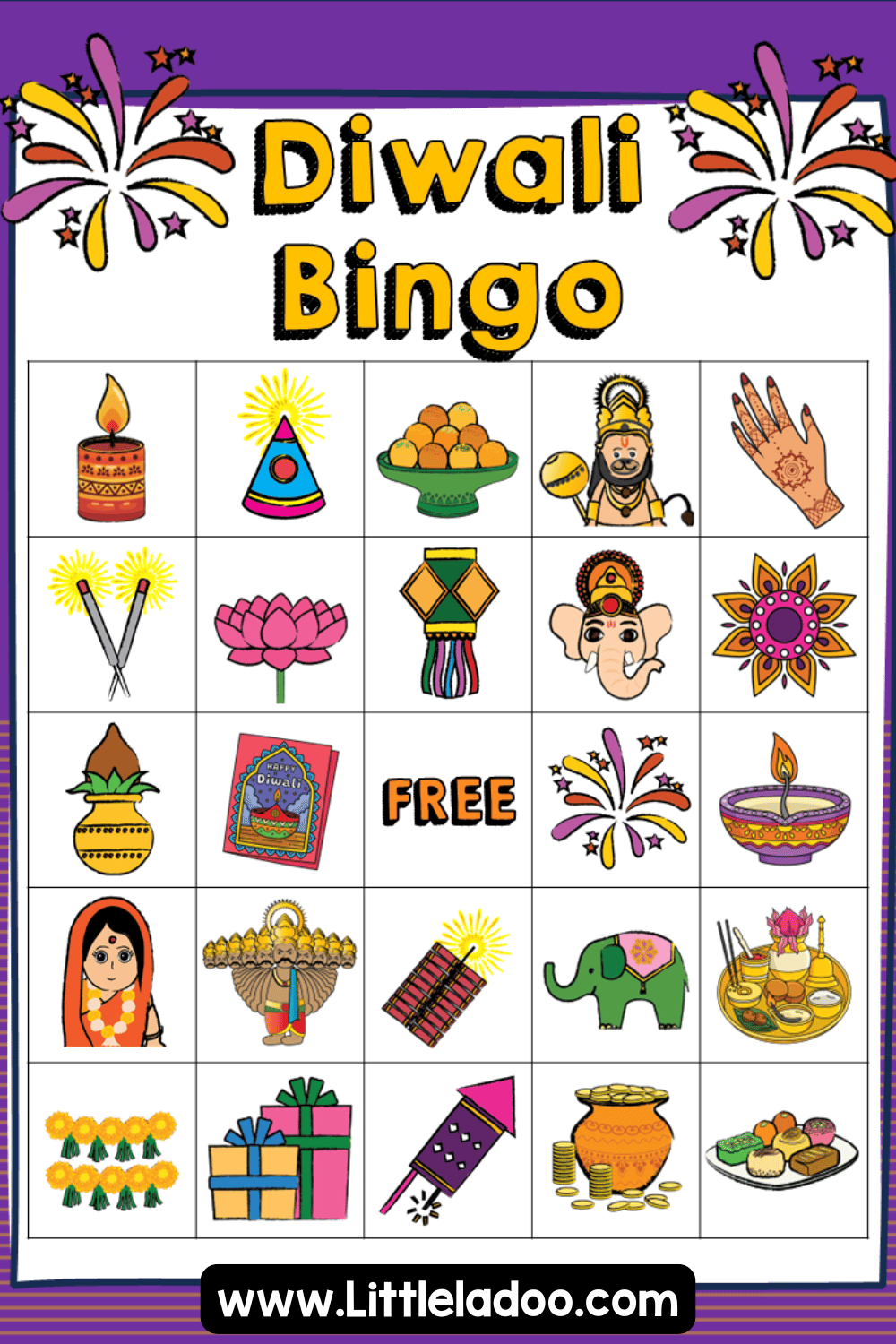 Diwali Bingo Printable for Classrooms and Diwali Parties!