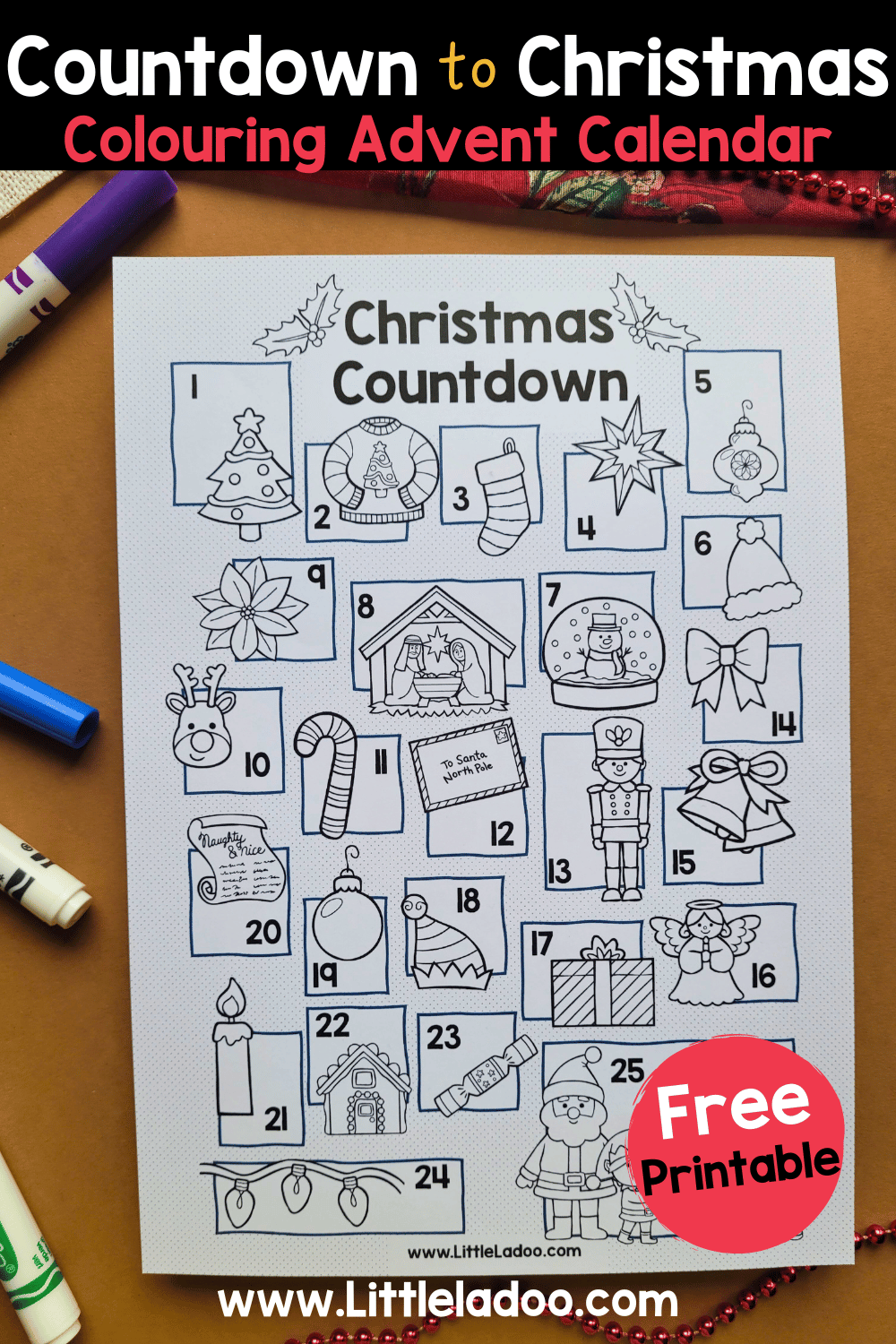 Countdown to Christmas Colouring Advent Calendar - Little Ladoo