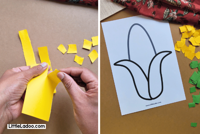 Torn Paper Corn Craft {Free Template}