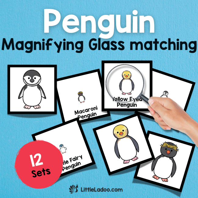 Penguin Magnifying Glass Matching cards {Free Printable}