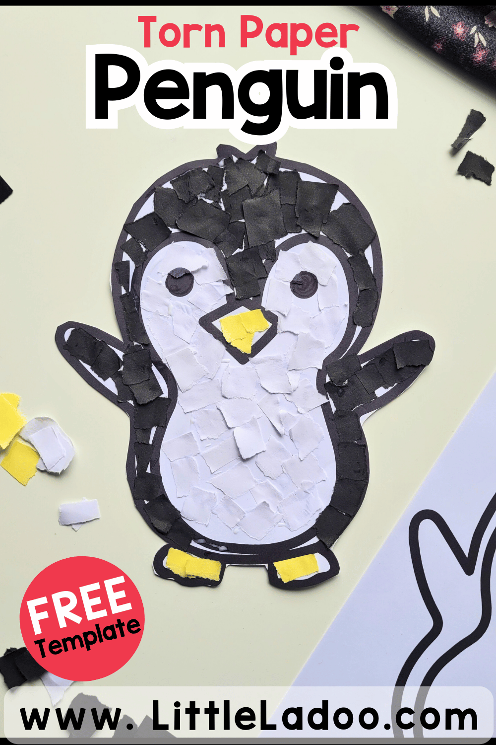 Torn Paper Penguin Craft {Free Template}