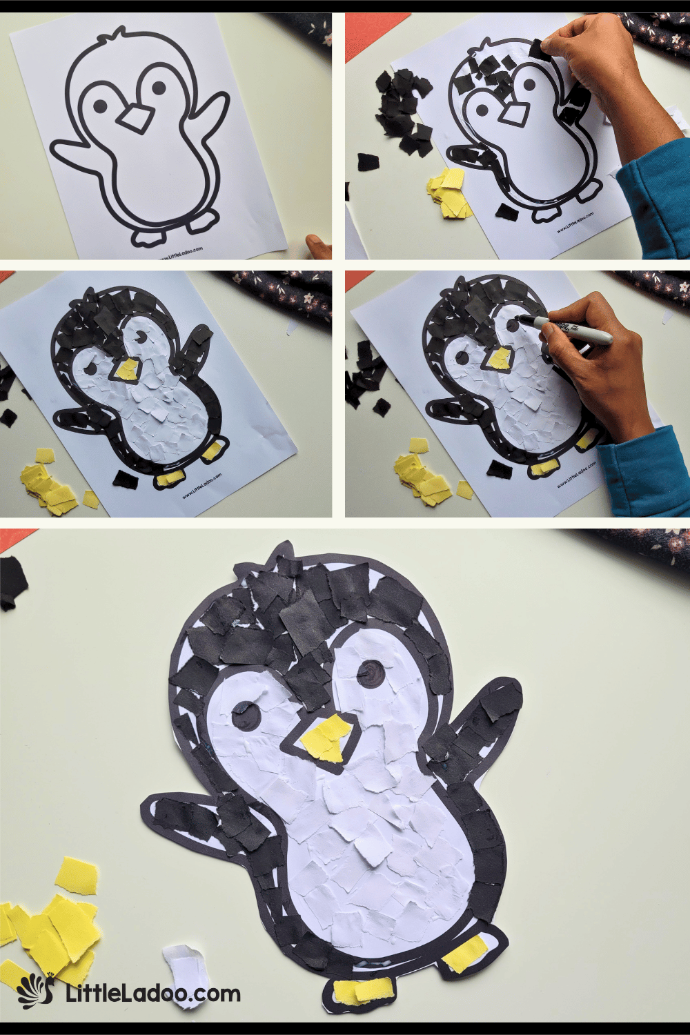 Torn Paper Penguin Craft {Free Template}
