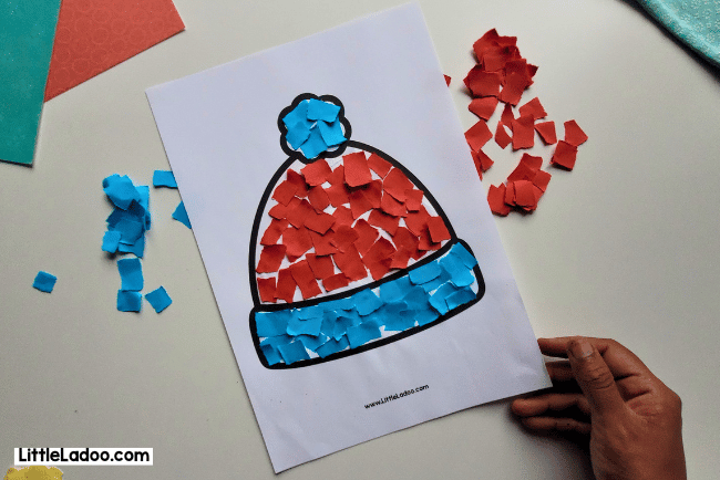 Torn Paper Winter Cap Craft {Free Template}