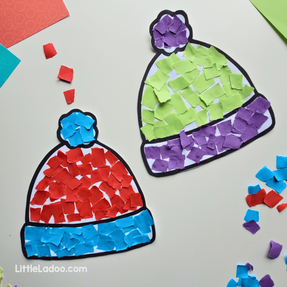 Torn Paper Winter Cap Craft {Free Template}