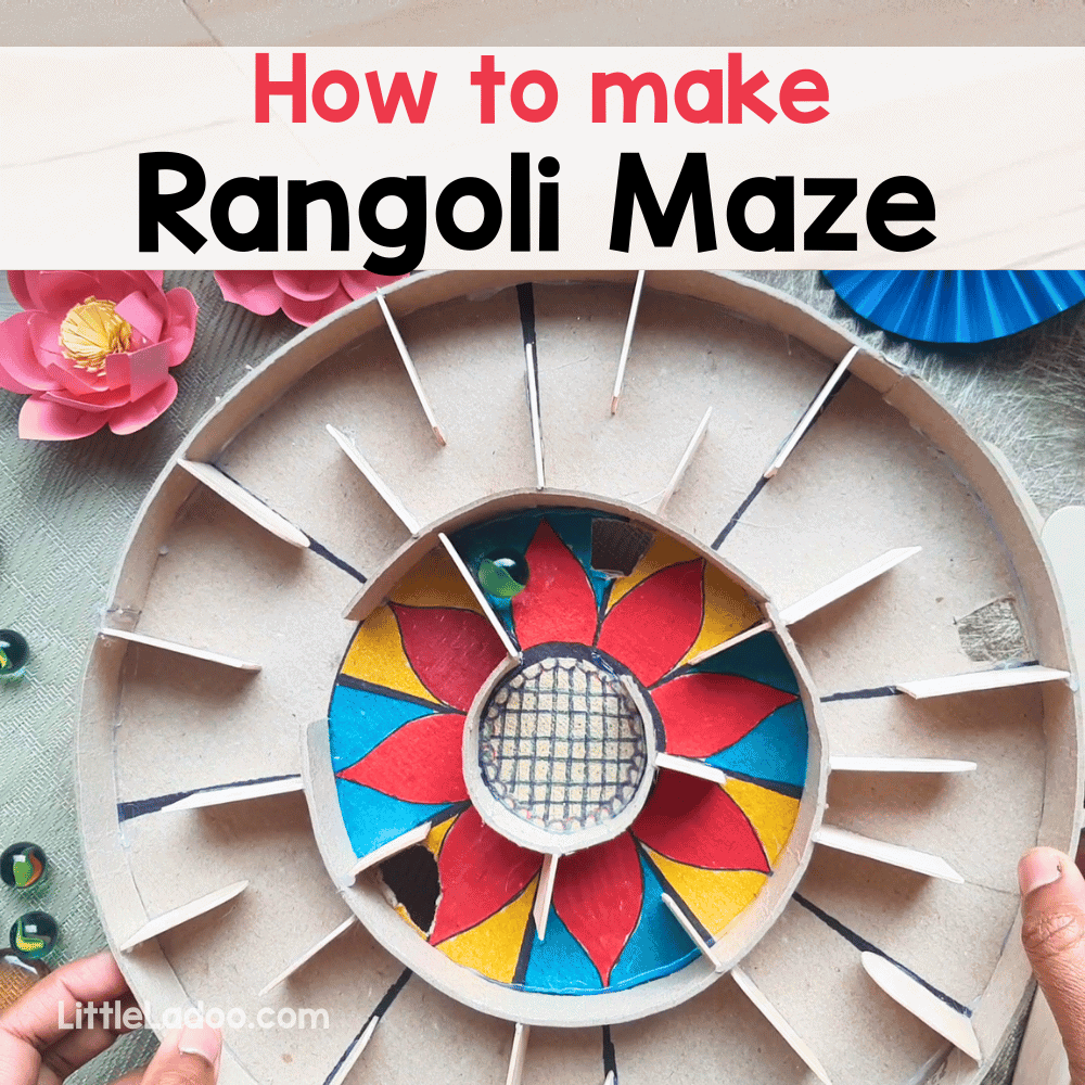 Cardboard Rangoli Maze - Recycle and play ideas for kids